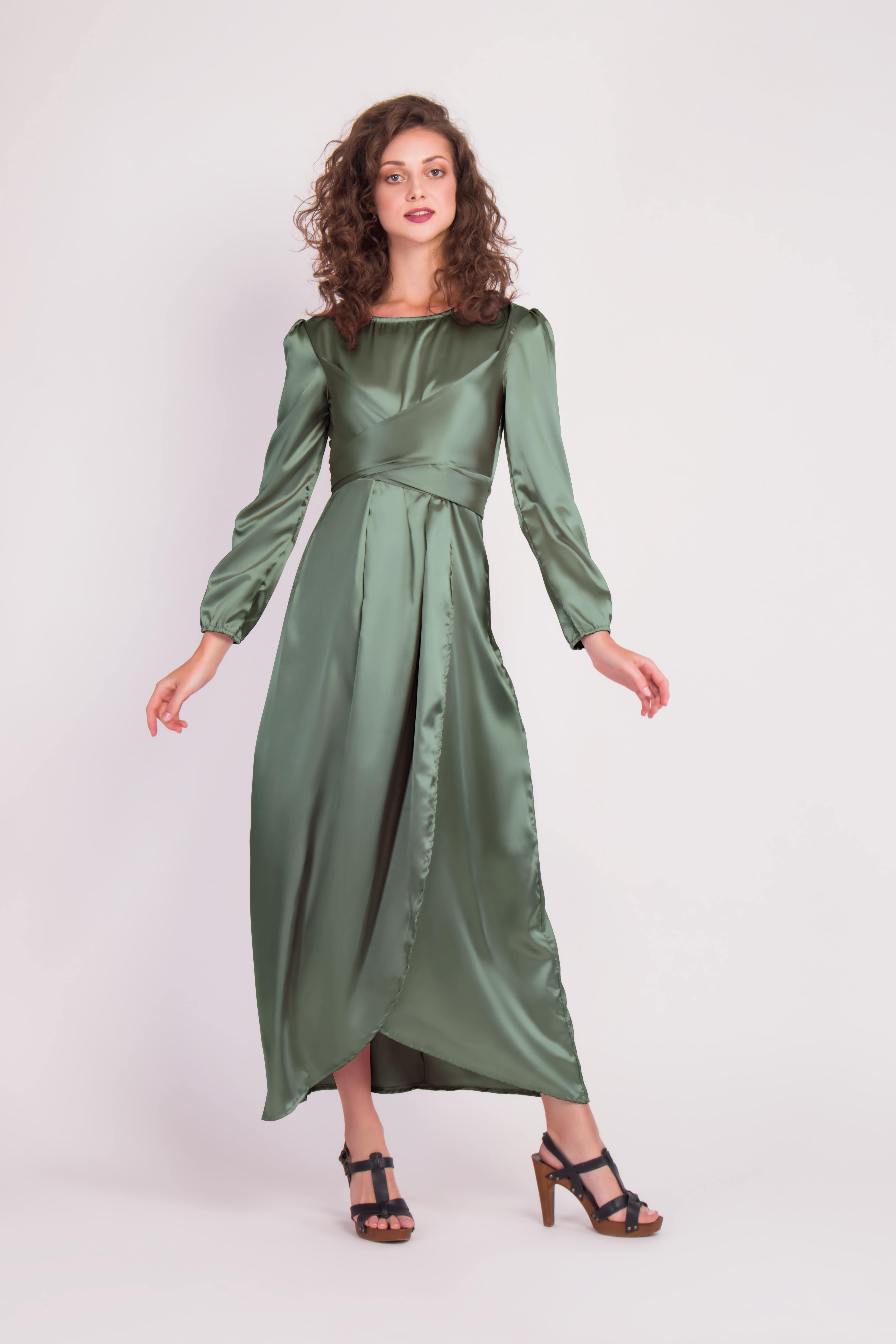 Satin Wrap Maxi Dress with Puff Sleeves | After Moda Satin Wrap Maxi Dress with Puff Sleeves | After Moda